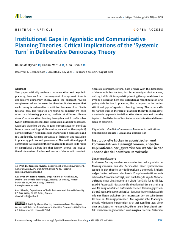 (PDF) Institutional Gaps in Agonistic and Communicative Planning ...