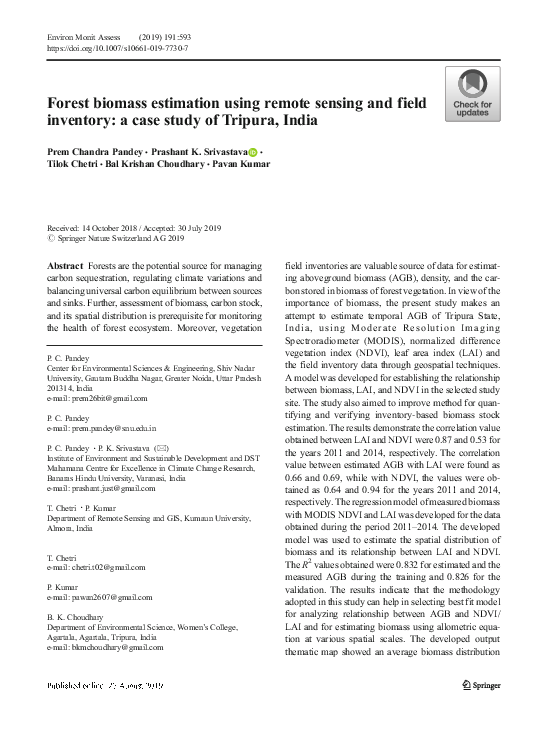 (PDF) Forest biomass estimation using remote sensing and field ...