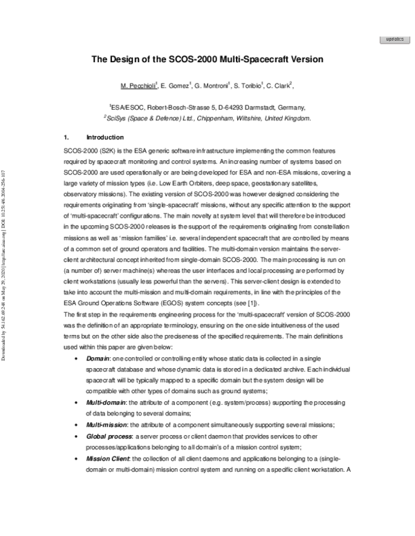 (PDF) The Design of the SCOS-2000 Multi-Spacecraft Version