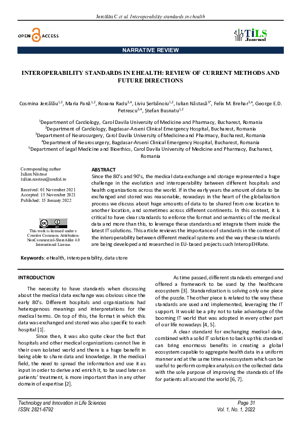(PDF) Interoperability Standards in Ehealth: Review of Current Methods and Future Directions