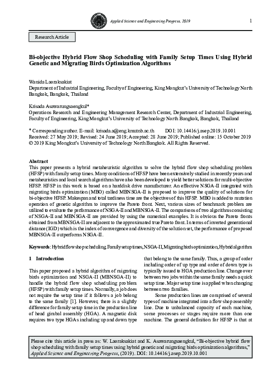 (PDF) Bi-objective Hybrid Flow Shop Scheduling with Family Setup Times Using Hybrid Genetic and ...