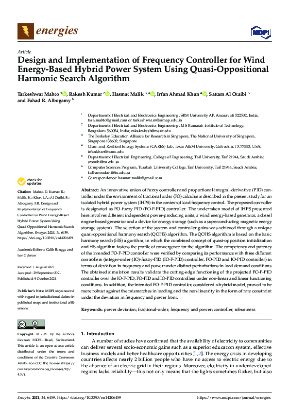 (PDF) Design and Implementation of Frequency Controller for Wind Energy-Based Hybrid Power ...
