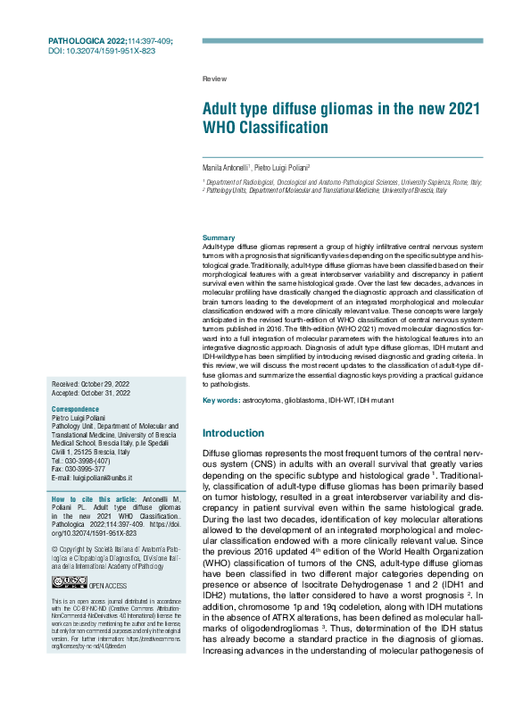 (PDF) Adult type diffuse gliomas in the new 2021 WHO Classification