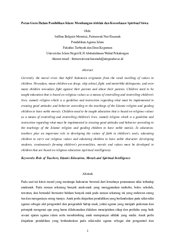 (DOC) Peran Guru Dalam Pendidikan Islam: Membangun Akhlak dan