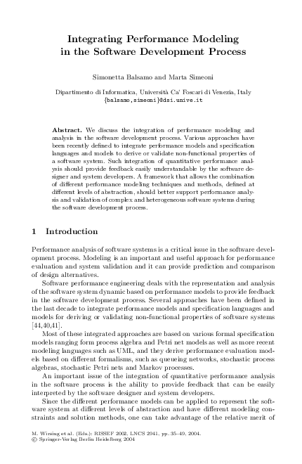 (PDF) Performance Modeling Integration in Software Development
