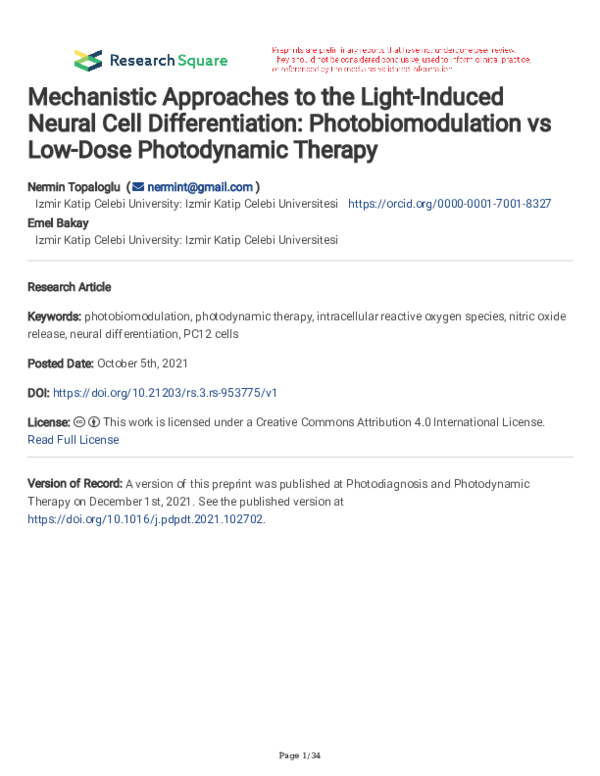 (PDF) Mechanistic approaches to the light-induced neural cell ...