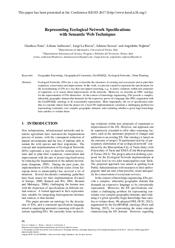 (PDF) Representing Ecological Network Specifications with Semantic Web Techniques