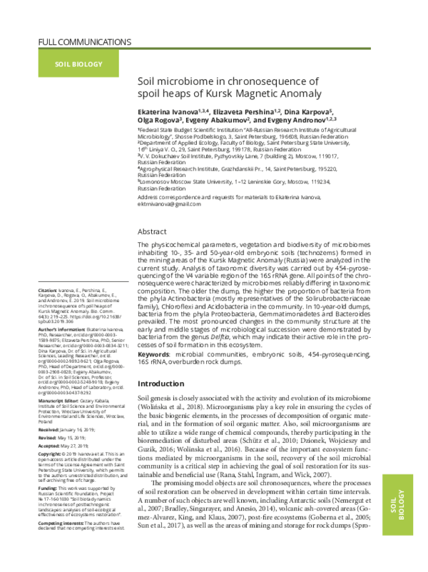 (PDF) Soil microbiome in chronosequence of spoil heaps of Kursk Magnetic Anomaly | Ekaterina ...
