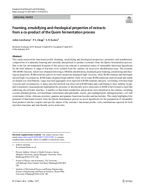 (PDF) Foaming, emulsifying and rheological properties of extracts from ...
