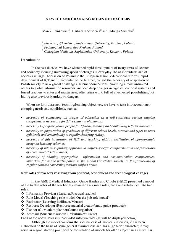 (PDF) New ICT and changing roles of teachers