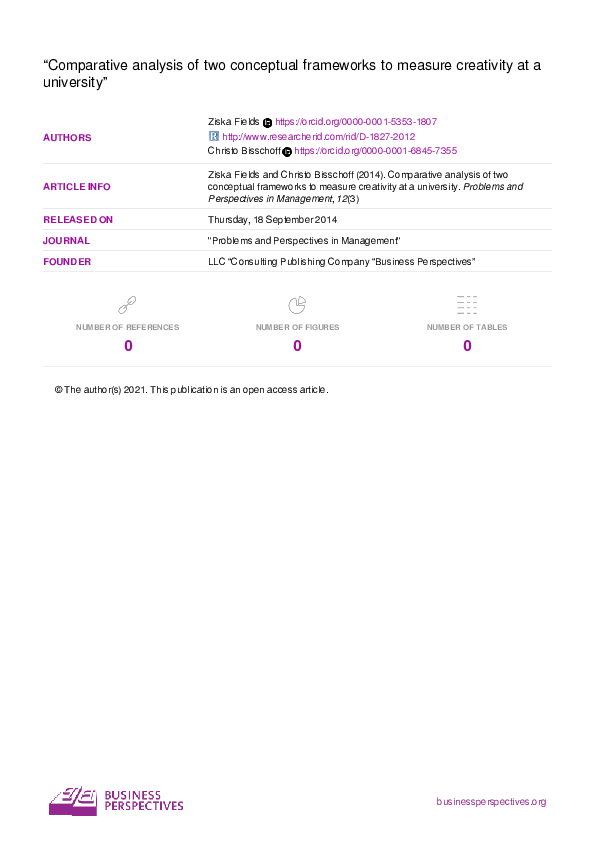 Pdf Comparative Analysis Of Two Conceptual Frameworks To Measure Creativity At A University
