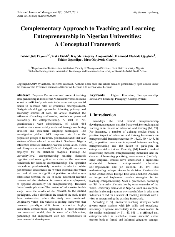 (PDF) Complementary Approach to Teaching and Learning Entrepreneurship ...