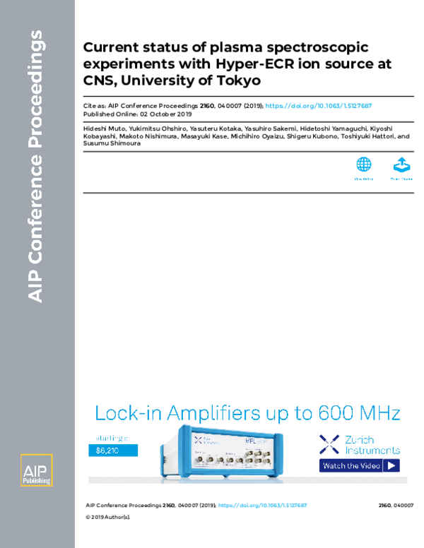 (PDF) Current status of plasma spectroscopic experiments with Hyper-ECR ion source at CNS ...