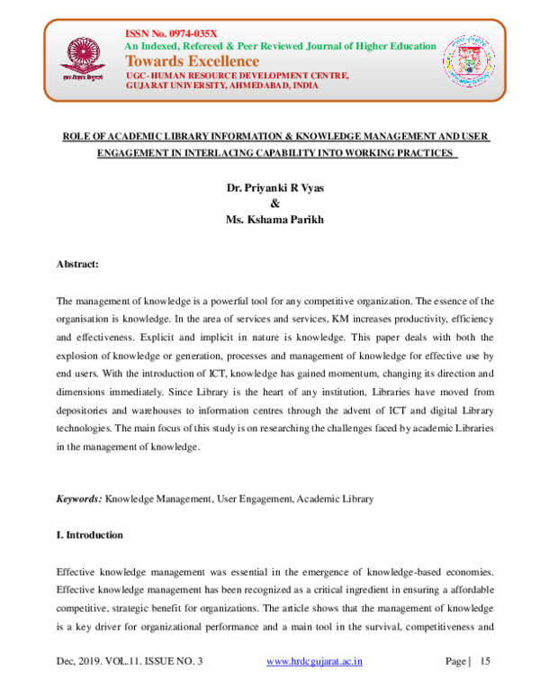 (PDF) Role of Academic Library Information Knowledge Management and User Engagement in ...