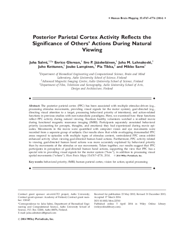(PDF) Posterior parietal cortex activity reflects the significance of ...