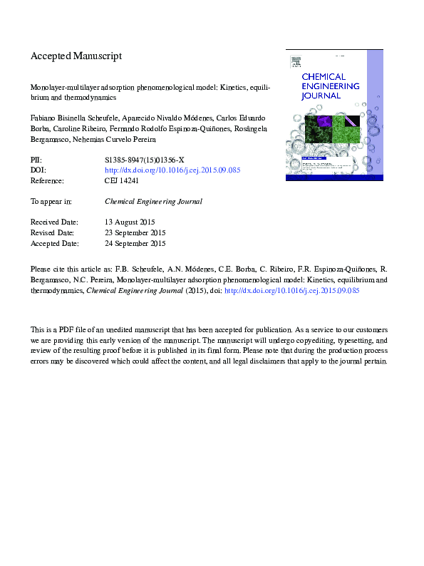 (PDF) Monolayer–multilayer adsorption phenomenological model: Kinetics ... (PDF) Monolayer–multilayer adsorption phenomenological model: Kinetics ...