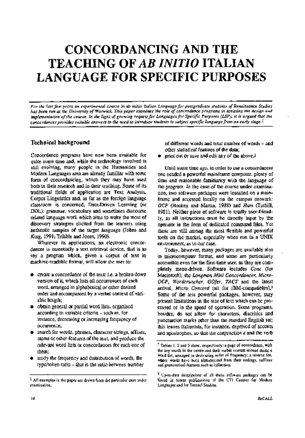 (PDF) Concordancing and the teaching of ab initio Italian language for ...