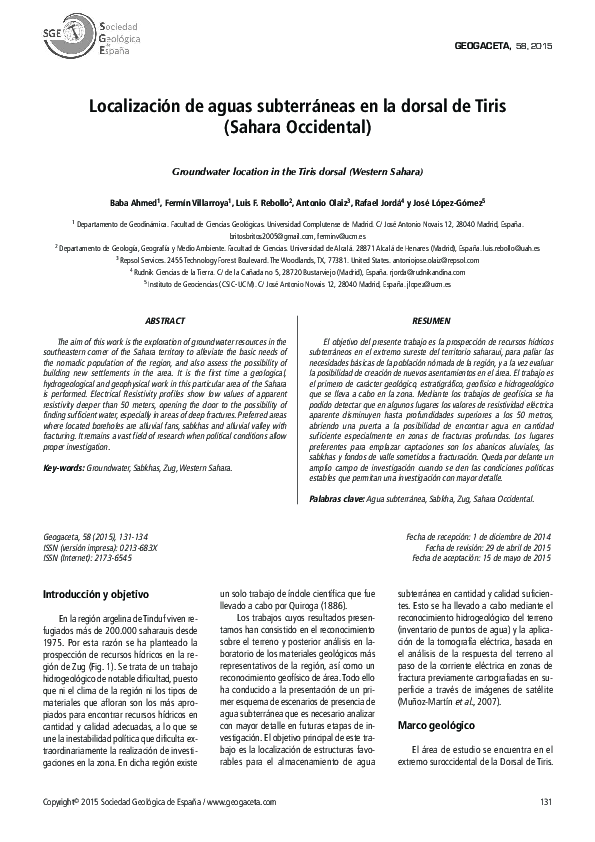 (PDF) Groundwater location in the Tiris dorsal (Western Sahara)