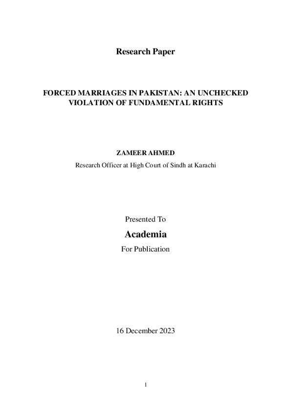 (PDF) FORCED MARRIAGES IN PAKISTAN: AN UNCHECKED VIOLATION OF ...