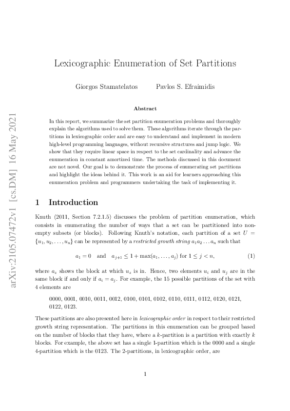 (PDF) Lexicographic Enumeration of Set Partitions