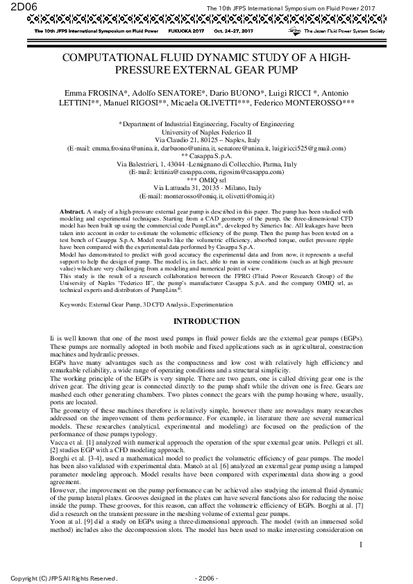 (PDF) Computational Fluid Dynamic Study of a High-Pressure External Gear Pump