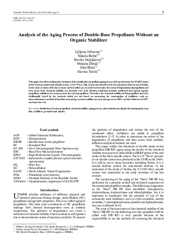 (PDF) Analysis of the aging process of double-base propellants without ...