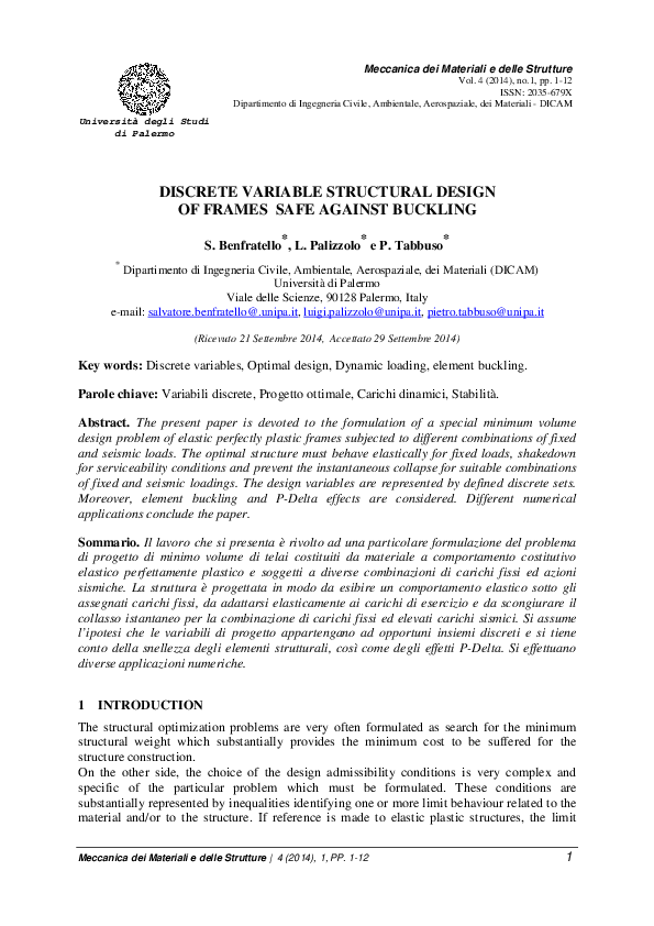 (PDF) Discrete Variable Structural Design of Frames Safe Against Buckling