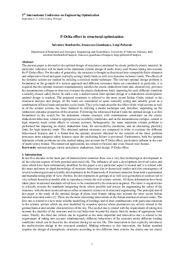 (PDF) P-Delta effect in structural optimization