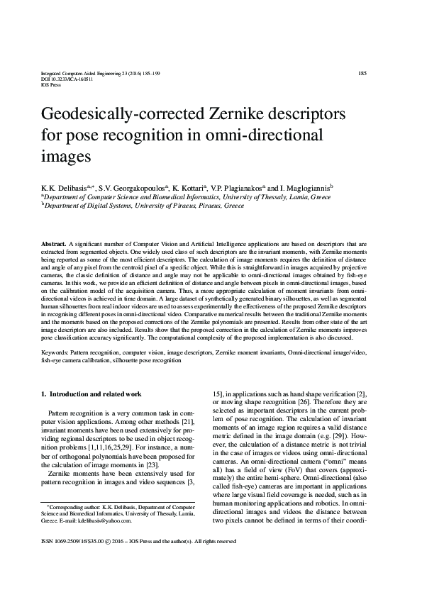 Pdf Geodesically Corrected Zernike Descriptors For Pose Recognition