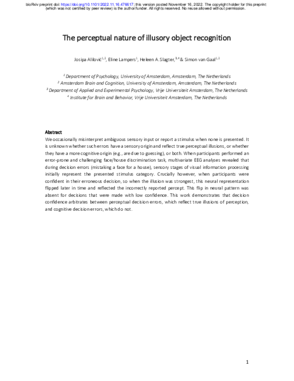 (PDF) The perceptual nature of illusory object recognition