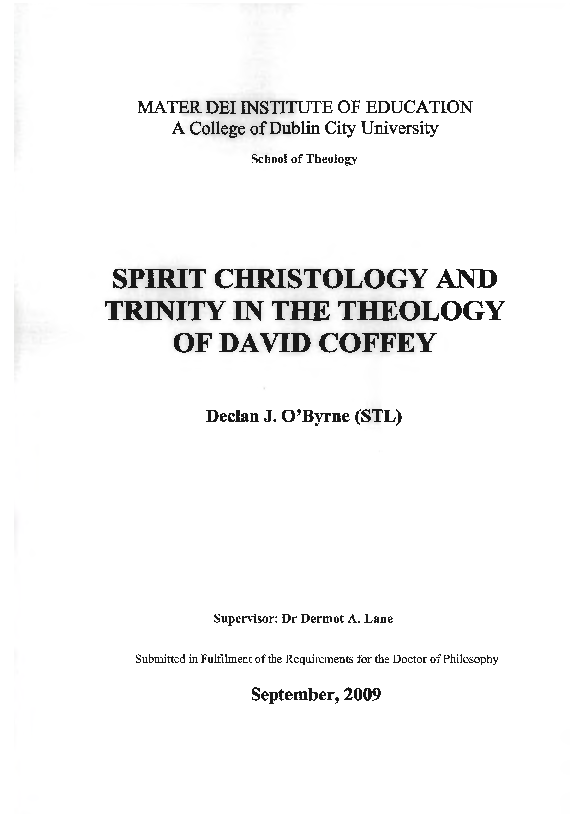 (PDF) Spirit Christology and Trinity in the Theology of David Coffey