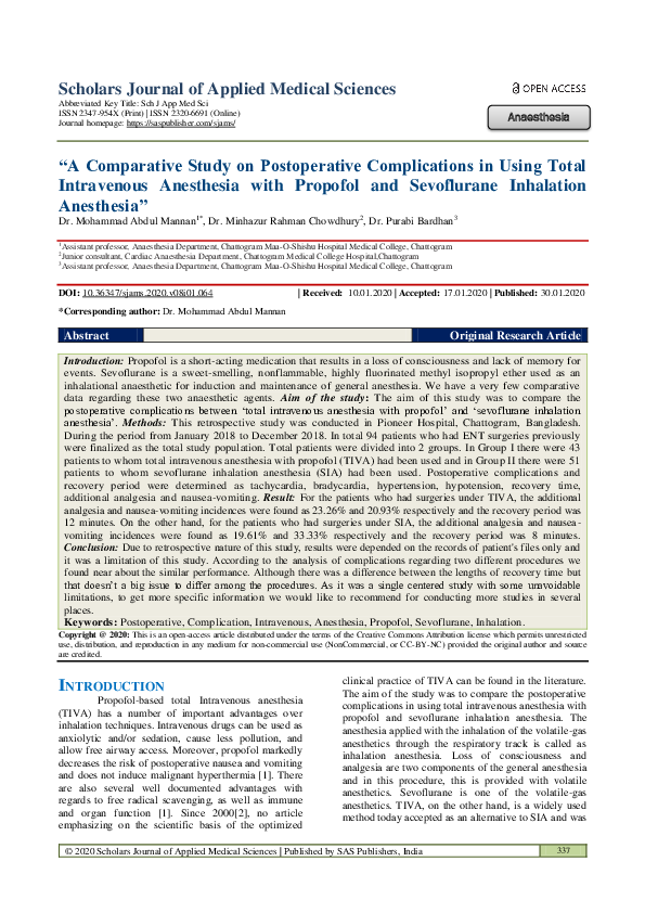 (PDF) A Comparative Study on Postoperative Complications in Using Total ...