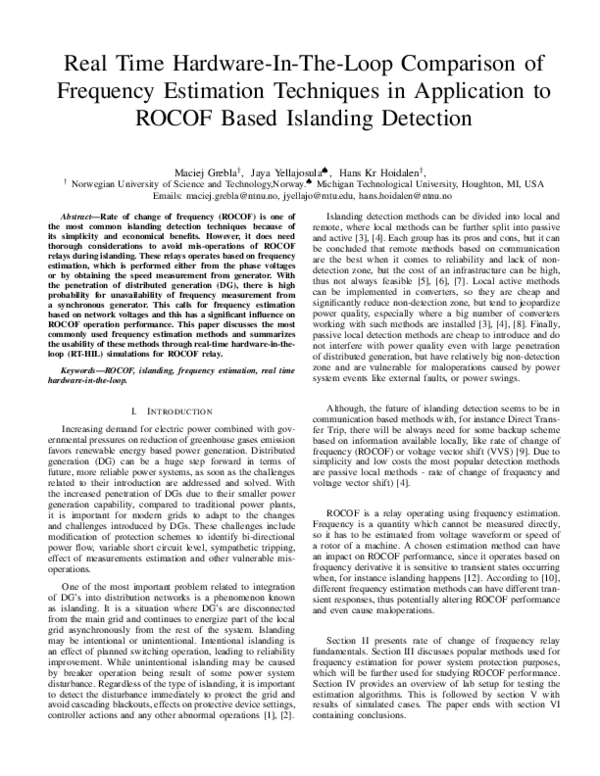 (PDF) Real Time Hardware-In-The-Loop Comparison of Frequency Estimation Techniques in ...