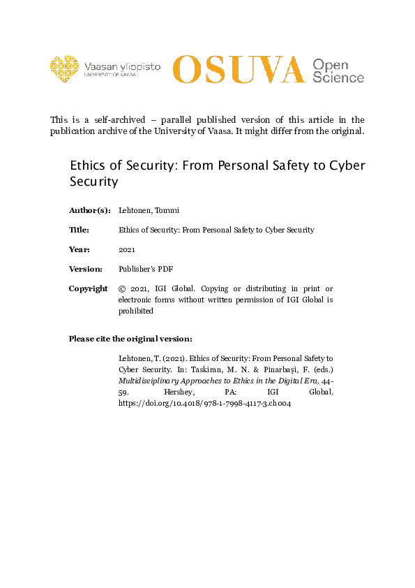 (PDF) Ethics of Security