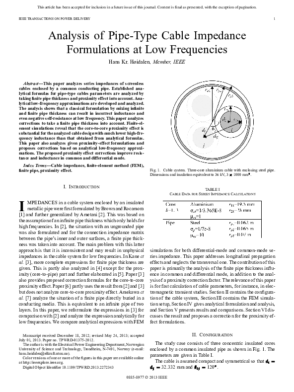 (PDF) Analysis of Pipe-Type Cable Impedance Formulations at Low Frequencies