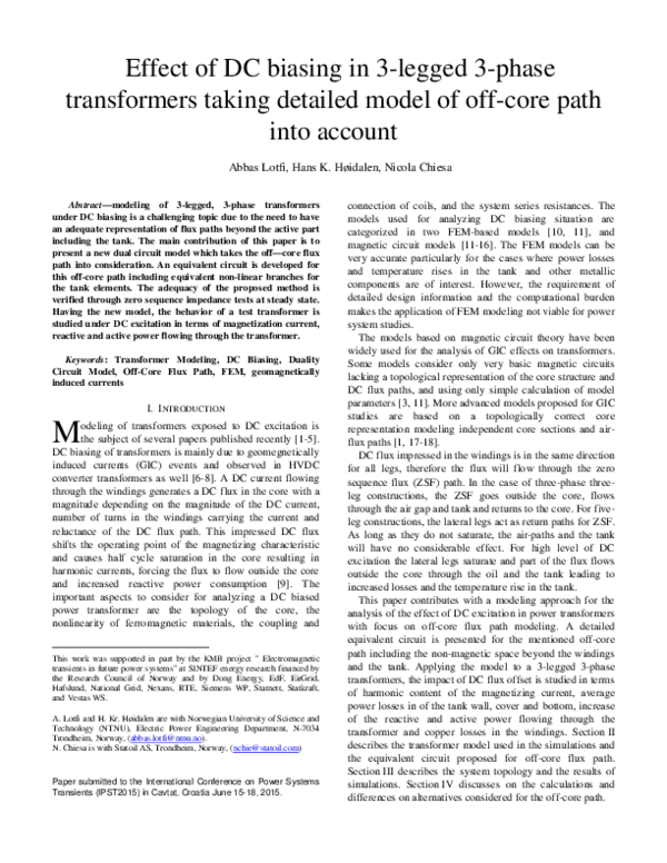 (PDF) Effect of DC biasing in 3-legged 3-phase transformers taking detailed model of off-core ...