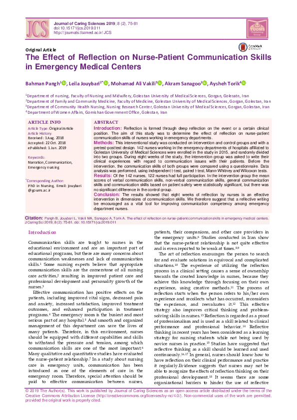 (PDF) The Effect of Reflection on Nurse-Patient Communication Skills in ...