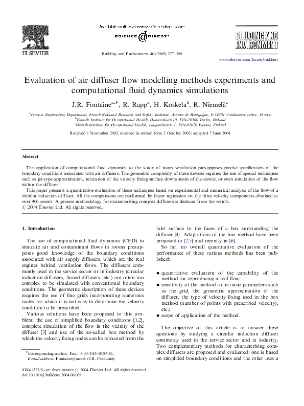 Pdf Evaluation Of Air Diffuser Flow Modelling Methods Experiments And Computational Fluid