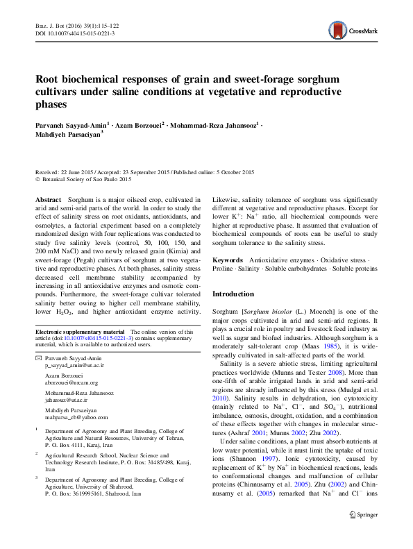 (PDF) Root biochemical responses of grain and sweet-forage sorghum ...