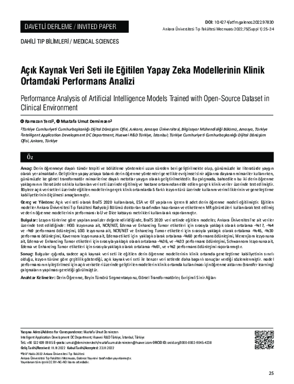 (PDF) Performance Analysis of Artificial Intelligence Models Trained with Open-Source Dataset in ...