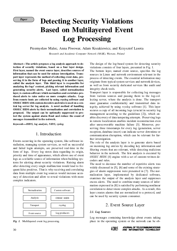 (PDF) Detecting Security Violations Based on Multilayered Event Log Processing