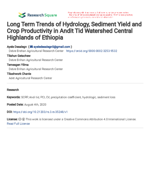 (PDF) Long Term Trends of Hydrology, Sediment Yield and Crop ...