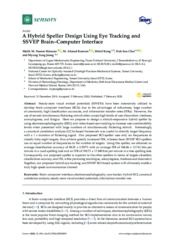(PDF) A Hybrid Speller Design Using Eye Tracking and SSVEP Brain–Computer Interface