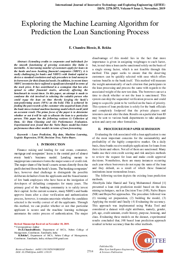 (PDF) Exploring the Machine Learning Algorithm for Prediction the Loan ...