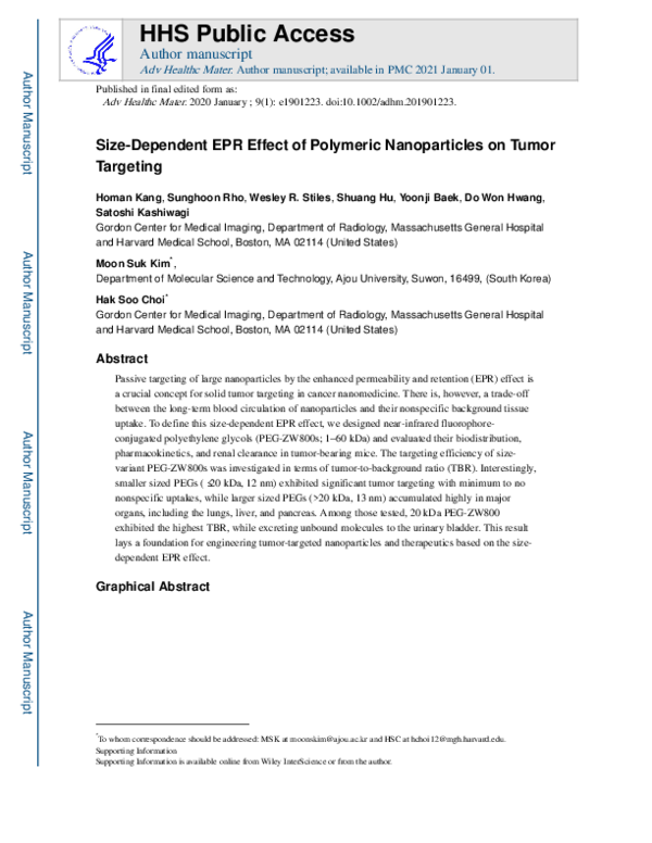 (PDF) Size‐Dependent EPR Effect of Polymeric Nanoparticles on Tumor ...