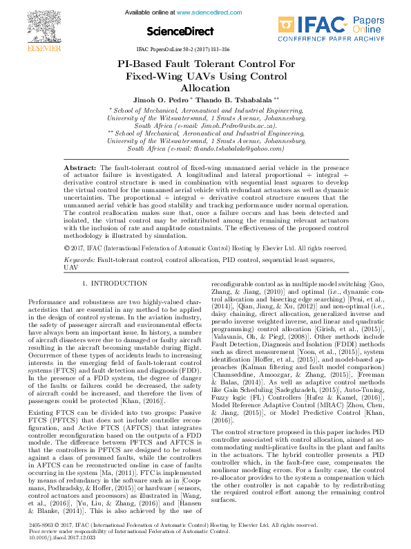 Pdf Pi Based Fault Tolerant Control For Fixed Wing Uavs Using Control Allocation