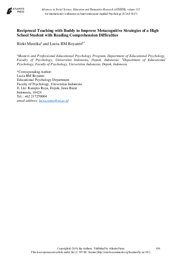 (PDF) Reciprocal Teaching with Buddy to Improve Metacognitive Strategies of a High School ...