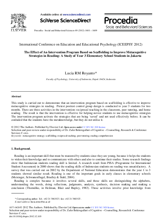 Pdf The Effect Of An Intervention Program Based On Scaffolding To Improve Metacognitive