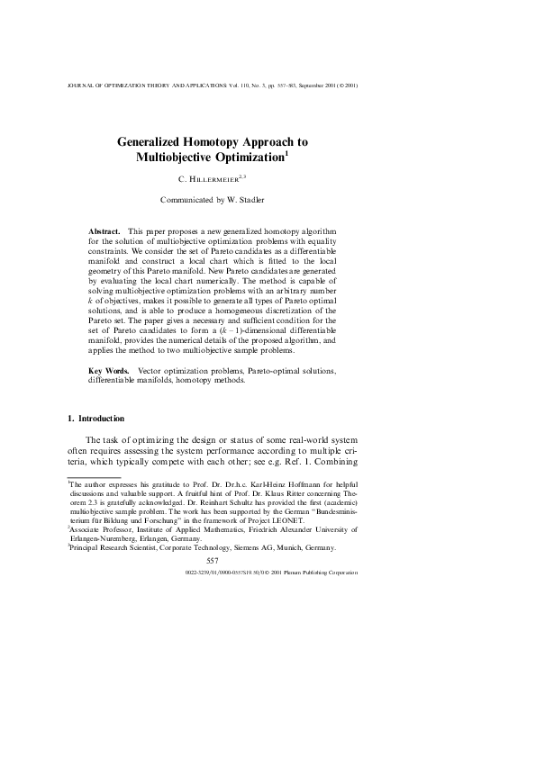(PDF) Generalized Homotopy Approach to Multiobjective Optimization (PDF) Generalized Homotopy Approach to Multiobjective Optimization