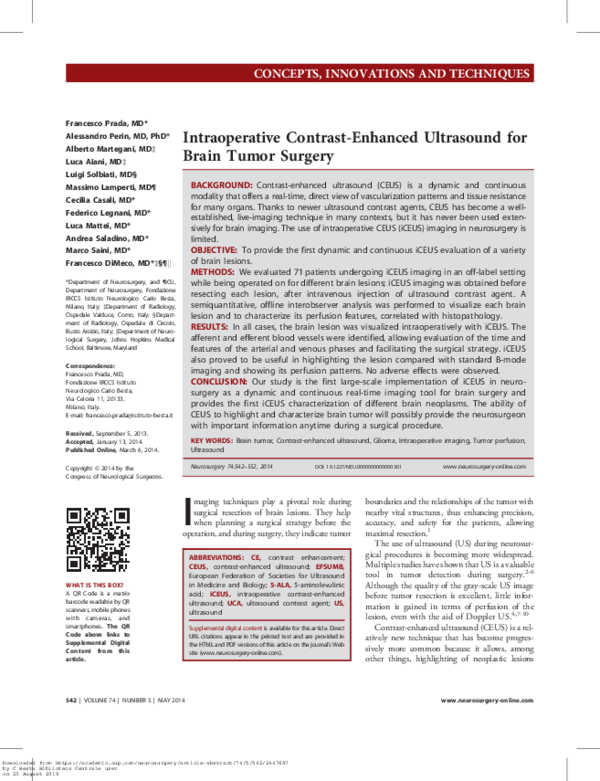 (PDF) Intraoperative Contrast-Enhanced Ultrasound for Brain Tumor Surgery